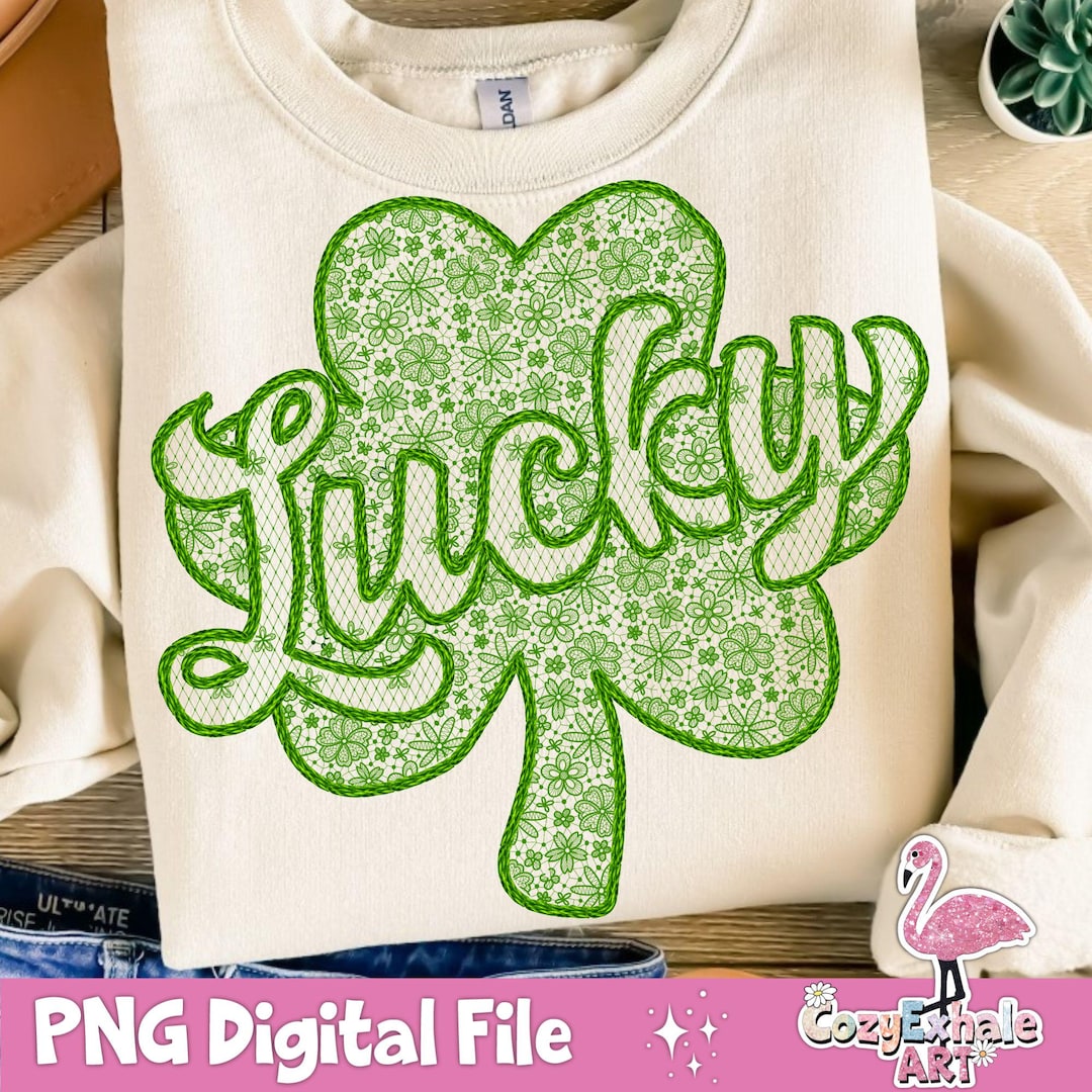 Green Lace Lucky Shamrock PNG, Hand-drawn White Lacy St Patrick's Day ...