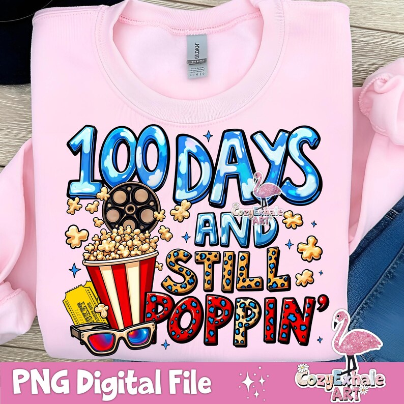 Retro Popcorn 100 Days of School PNG Digital Download for Sublimation ...