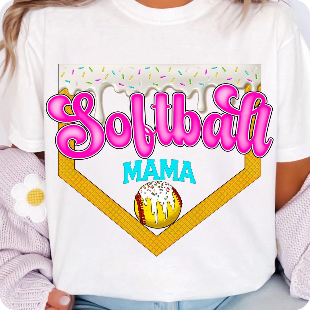 Softball Mama Drip PNG, Ice Cream Dripping Softball Mom Sublimation ...