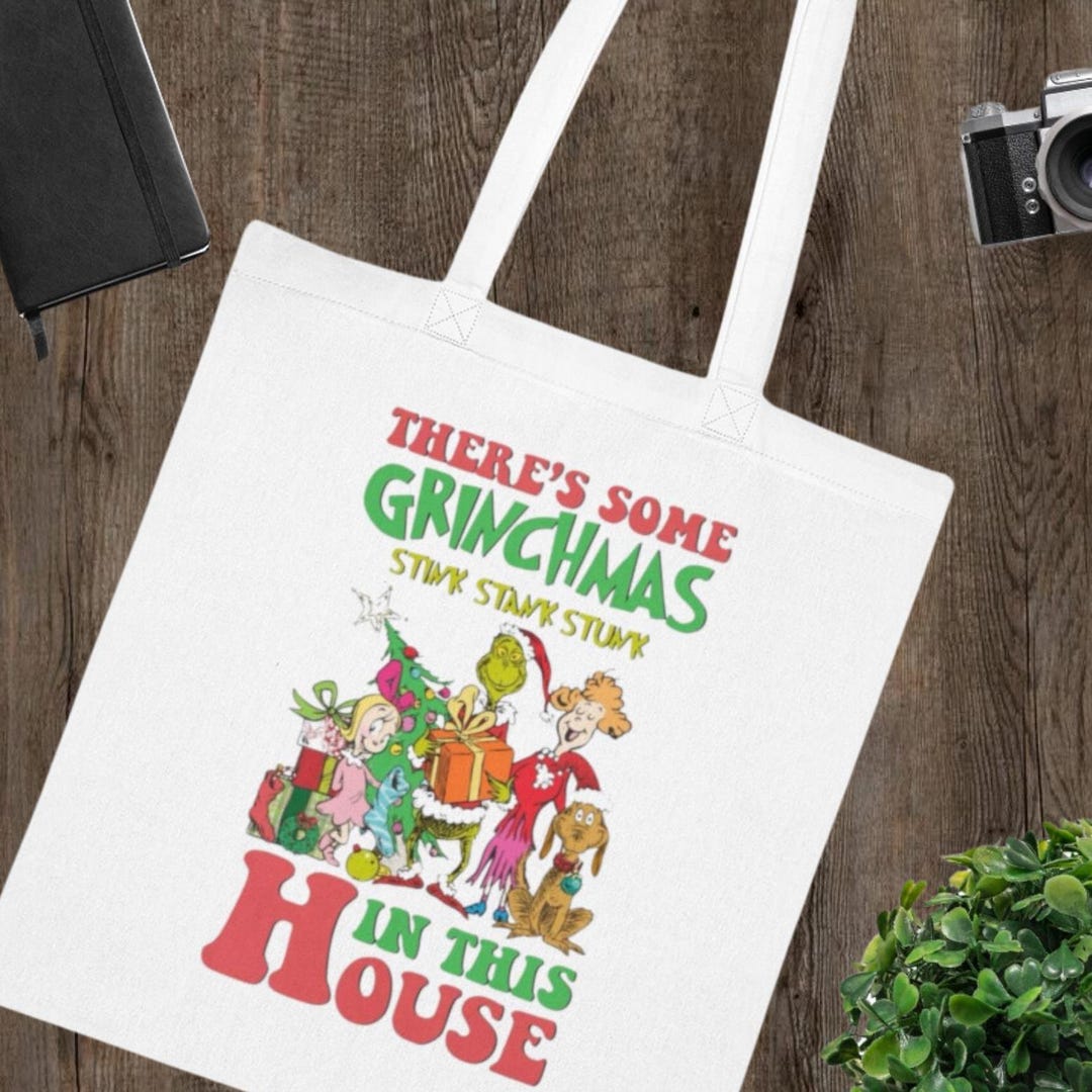 Funny Grinch Christmas Tote Bag Reusable Holiday Shopping Bag Cute Eco ...