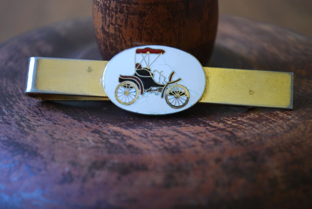 Vintage Goldtone Enameled Horseless Carriage Tie Bar – 1960s Formal ...