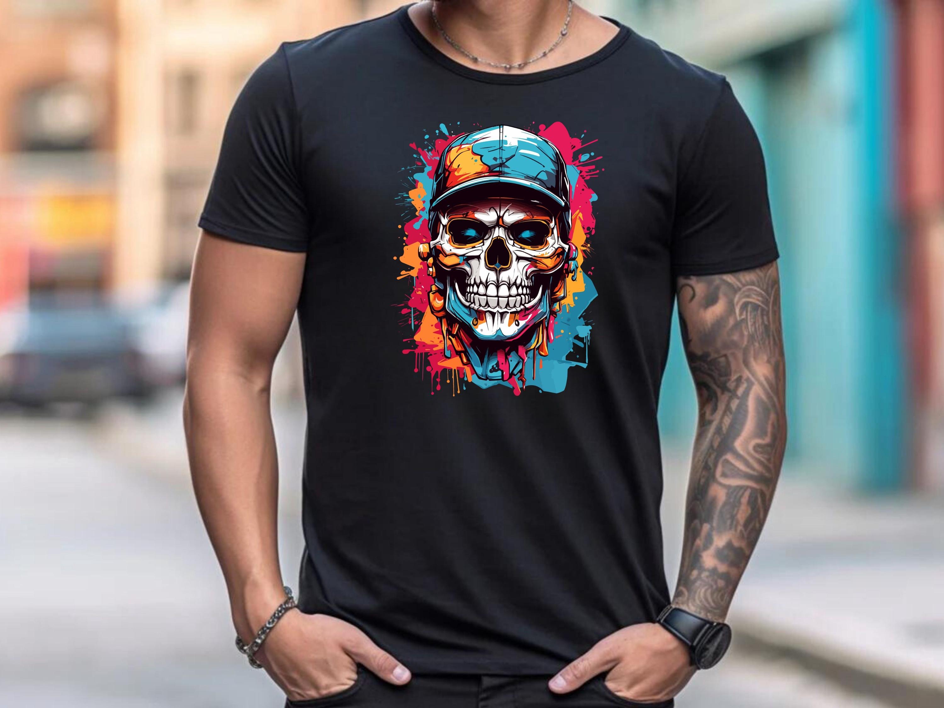 Colorful Skull With Cap DTF Transfer, Street Art Style Heat Transfer ...