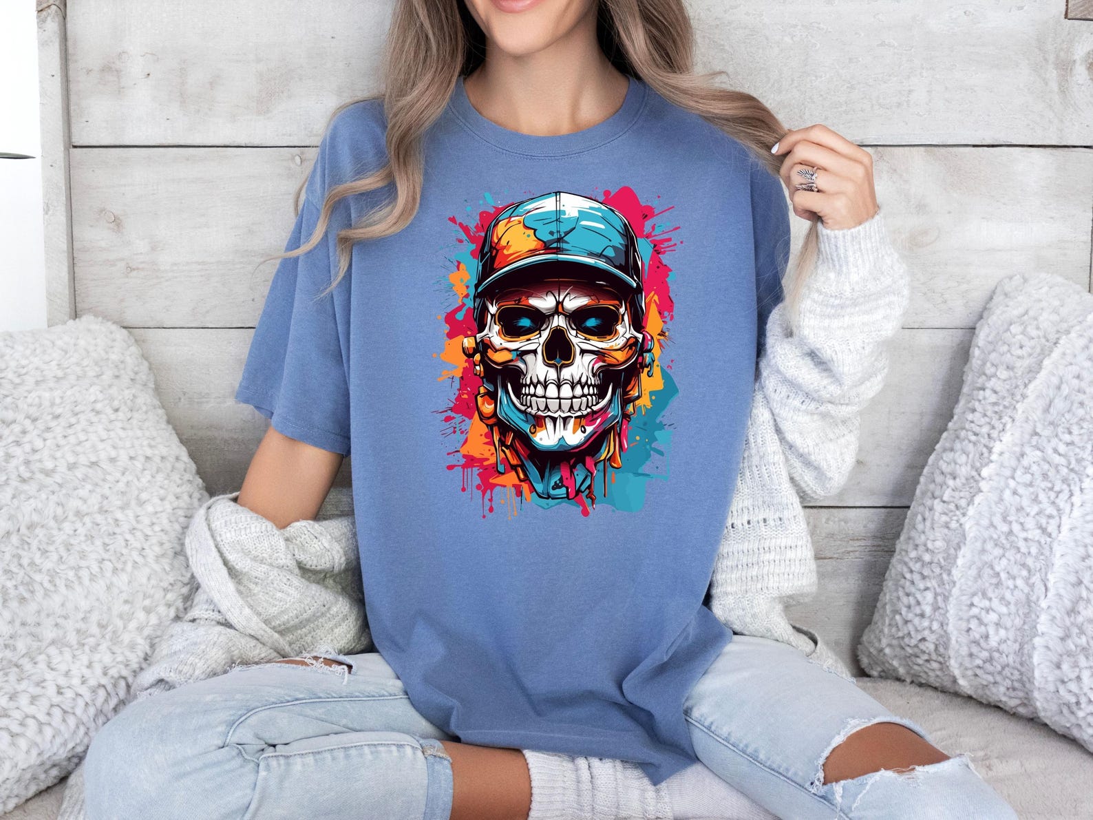 Colorful Graffiti Skull DTF Transfer: Street Art Heat Transfer - Etsy