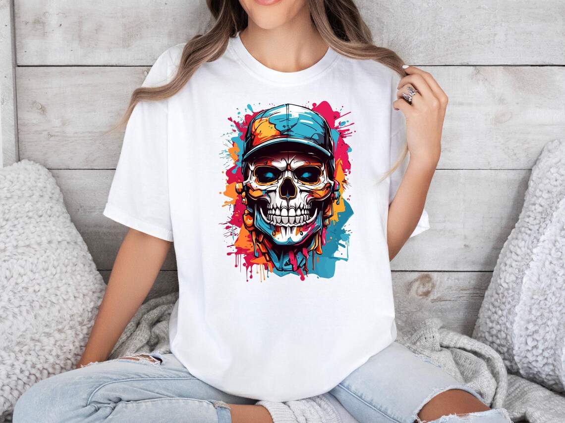 Colorful Graffiti Skull DTF Transfer: Street Art Heat Transfer - Etsy