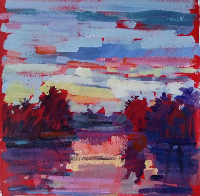 Sunrise/sunset Over Water, Original Acrylic Painting - Etsy