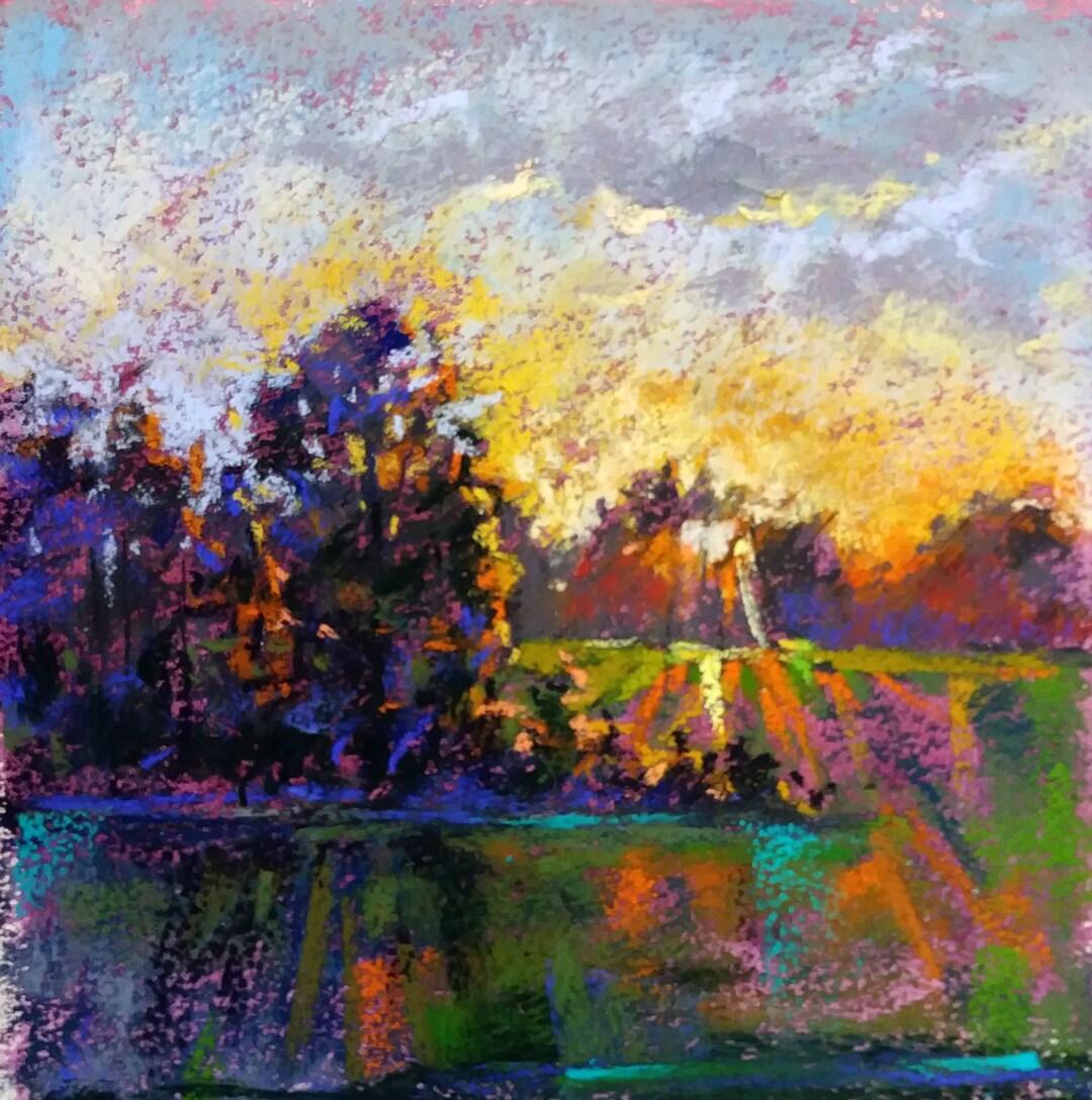 Sunset Trees and Fields, Original Soft Pastel Painting on Paper - Etsy
