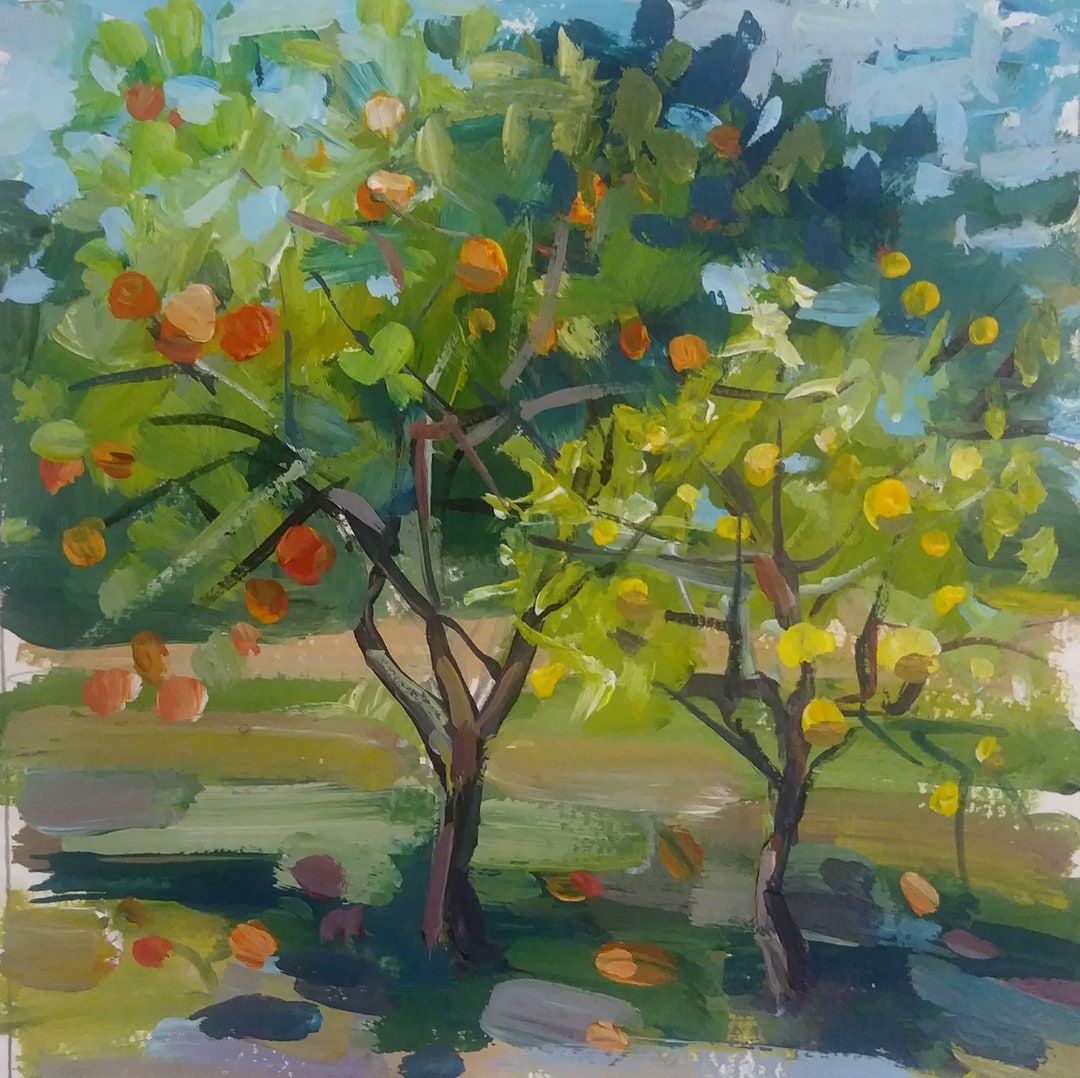 Orange Trees, Tropical, Garden, Landscape, Original Acrylic Painting - Etsy