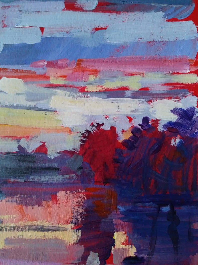 Sunrise/sunset Over Water, Original Acrylic Painting - Etsy