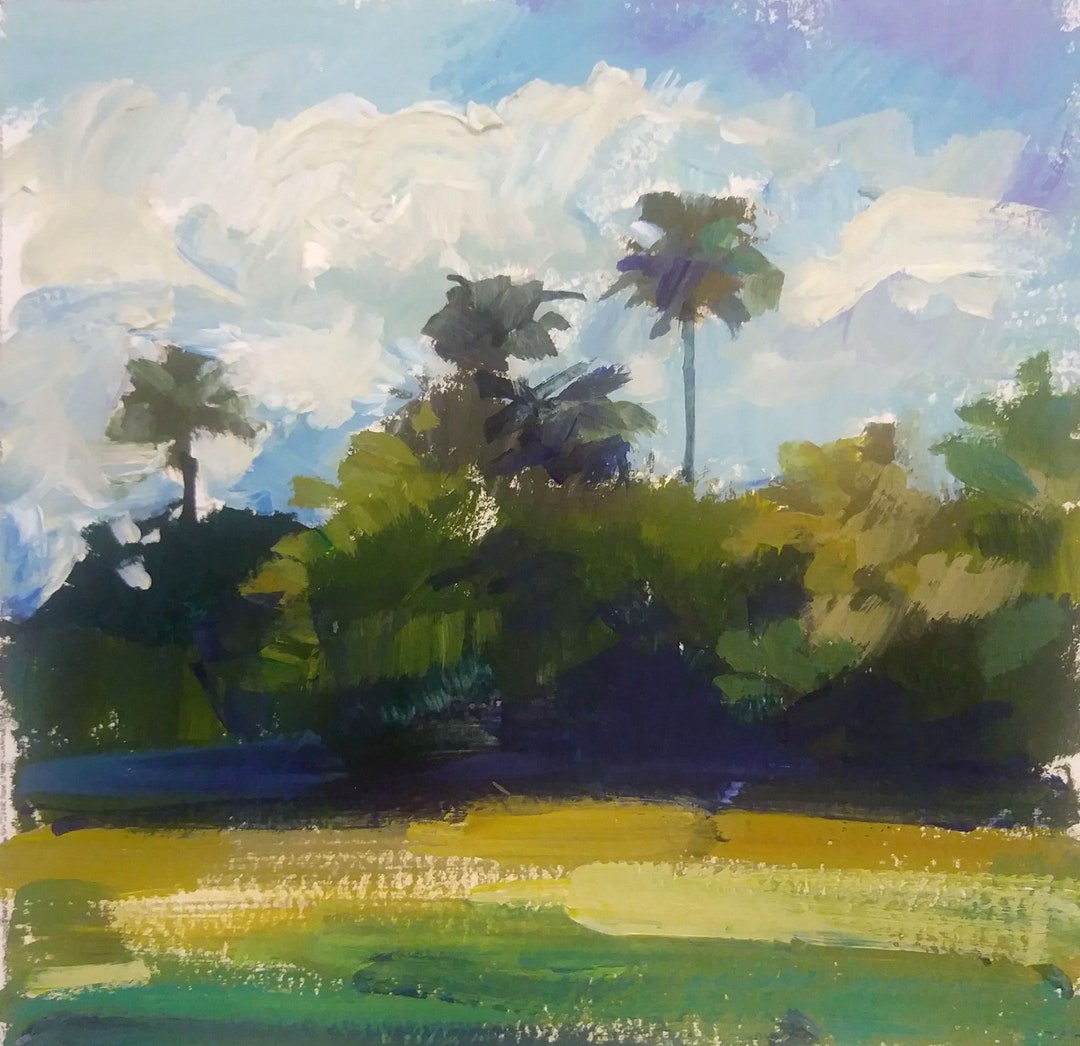 Tropical Florida Landscape, Palm Trees, Original Acrylic Painting - Etsy