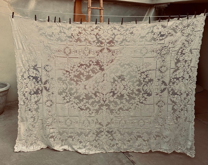 1940s Ivory Quaker Lace 4200 Gala Tablecloth Picot Edges Large 94" X 64 ...