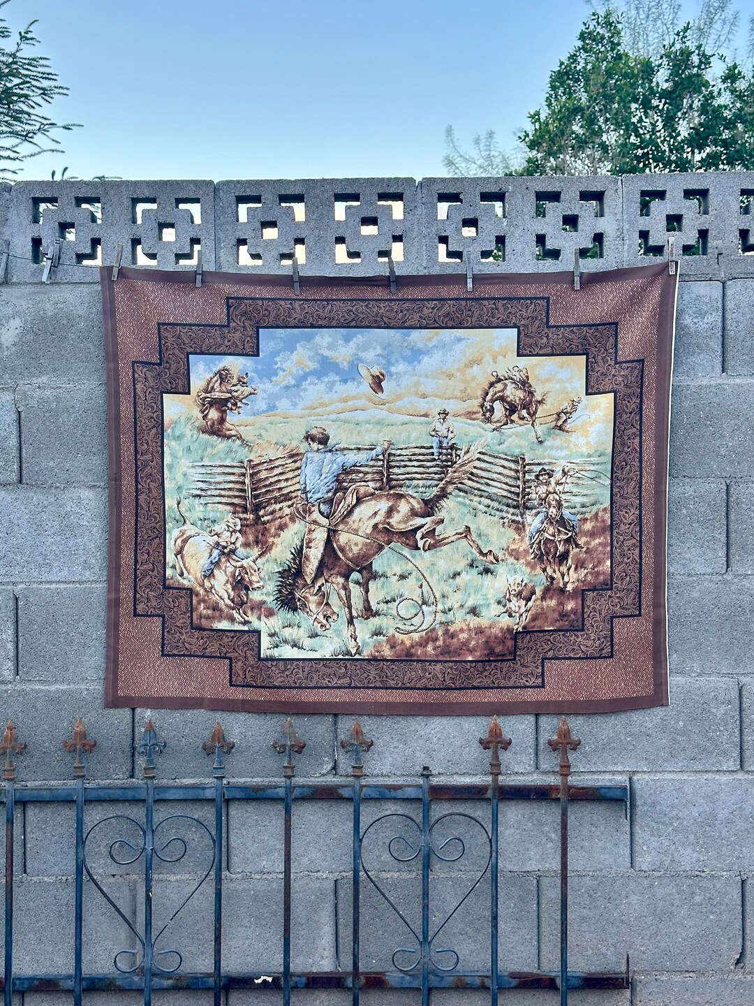 Vintage Western Cowboy Novelty Fabric Panel for Crafts Wall Hanging 46 ...