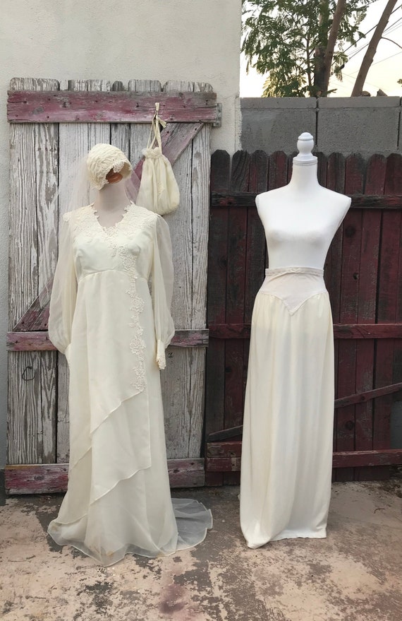 1960s Ivory Chiffon Overlay 4 Piece Matching Wedding … - Gem