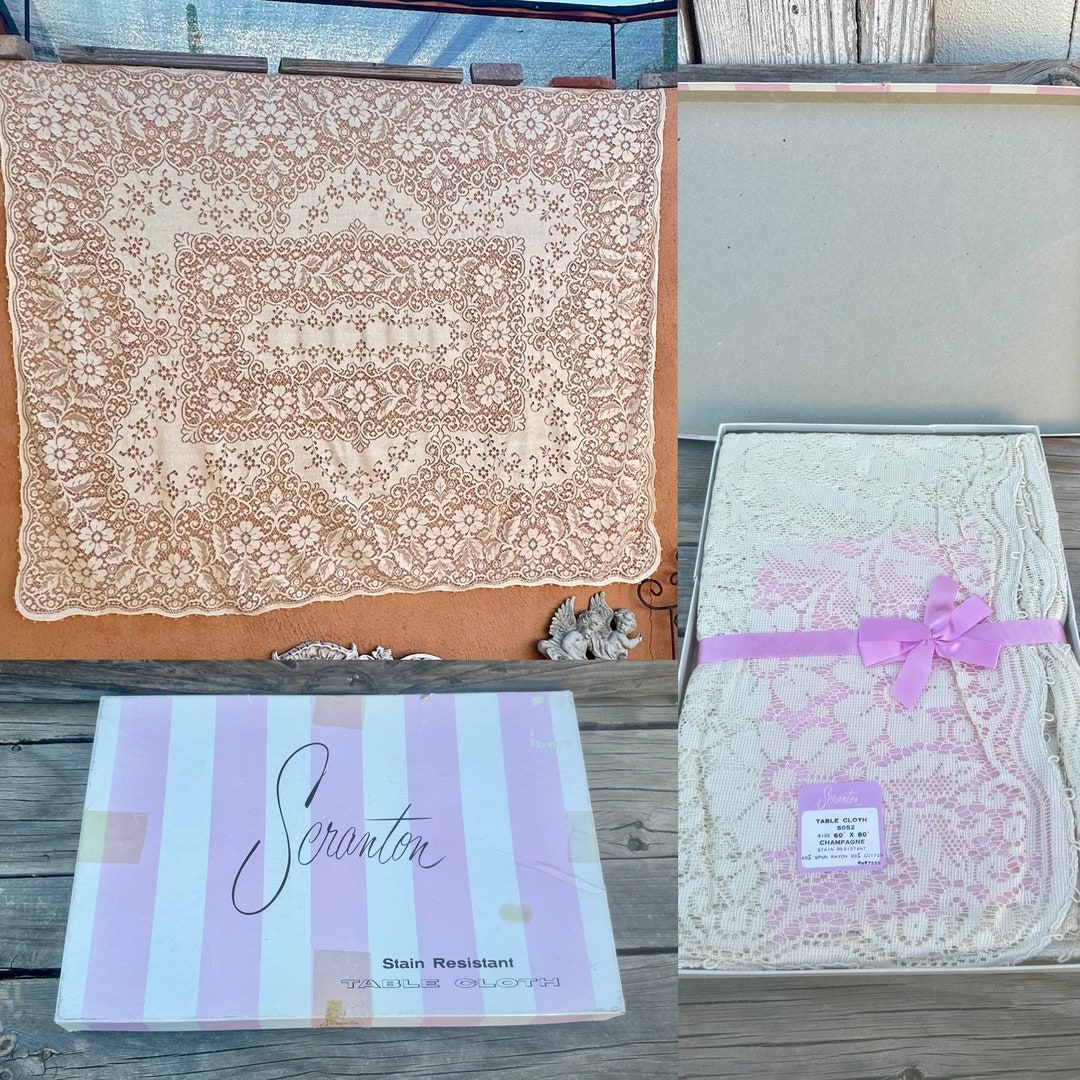 Vintage NEW OLD STOCK Scranton Champagne Lace Tablecloth Original Box ...