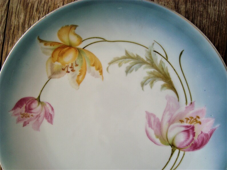 Antique 1894-1921 Thuringia Vessra 12" Handpainted Blue Floral LARGE ...