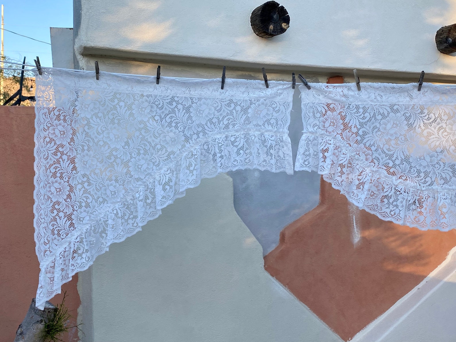 4 Piece Vintage White Lace Swags Valances Window Treatment Set | Etsy