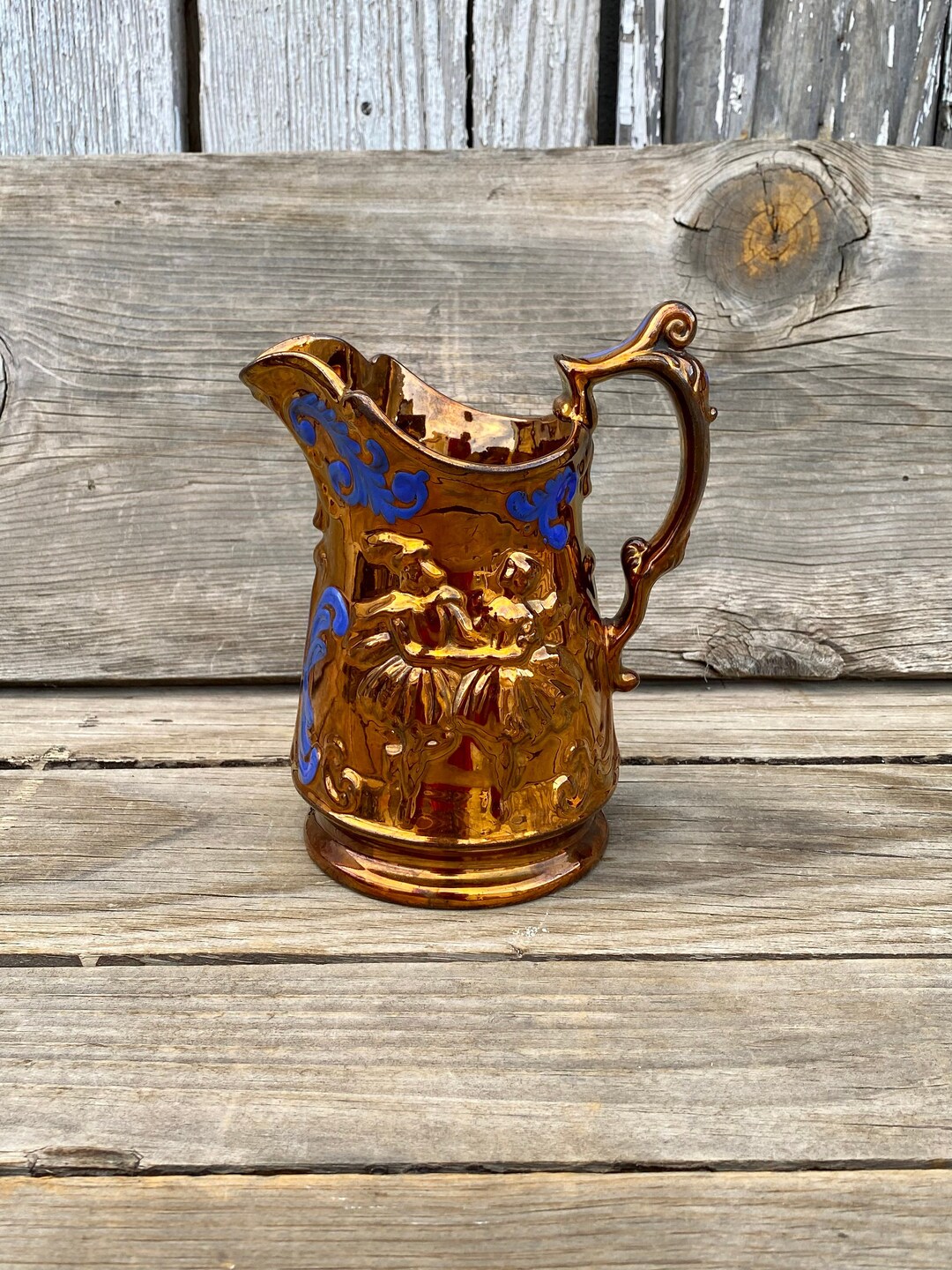 Victorian Wade Copper Lusterware Pottery Pitcher Ballet Dancers Cobalt ...