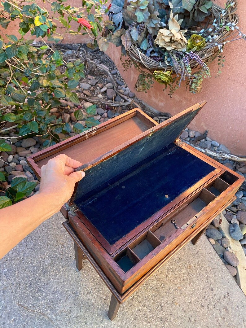 Antique English 1800s Wood N Brass Travel Lap Writing Desk - Etsy