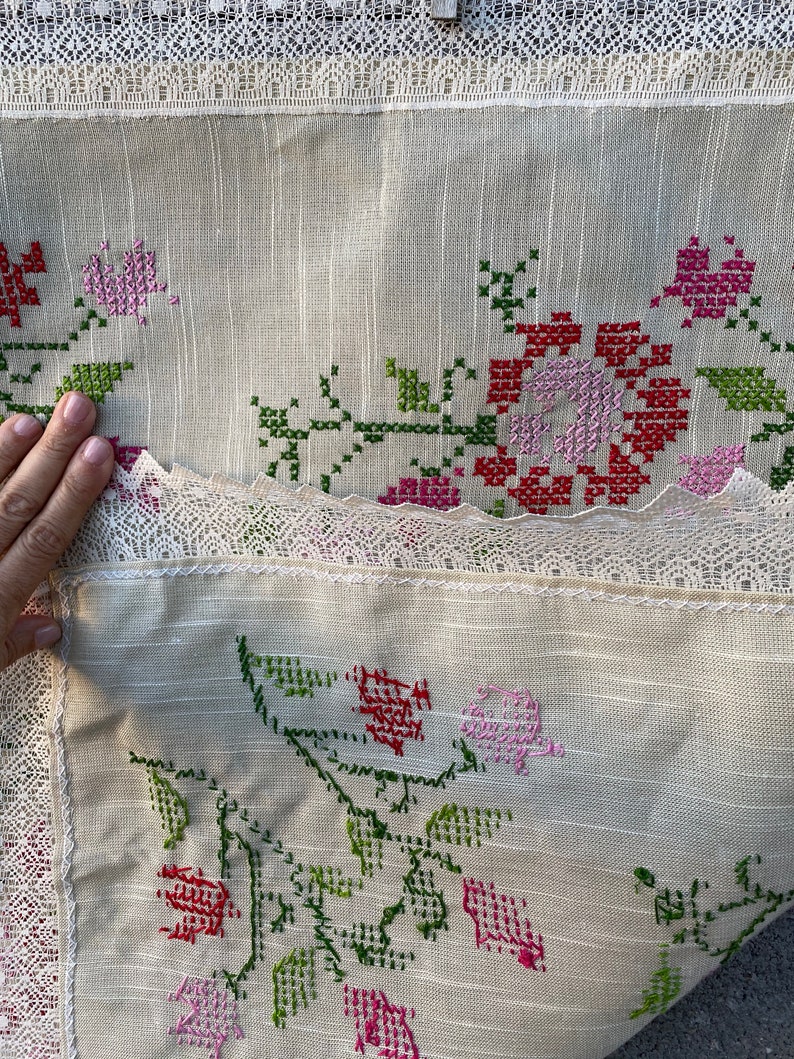 Vintage Tea Tablecloth Cream Linen Lace Trim With Hand - Etsy