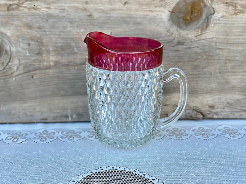 Mid Century Vintage 7.5" Pitcher Diamond Point Ruby by Indiana Glass - Etsy