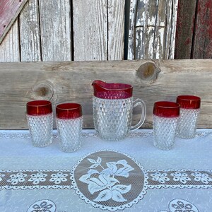 Mid Century Vintage 7.5" Pitcher Diamond Point Ruby by Indiana Glass - Etsy