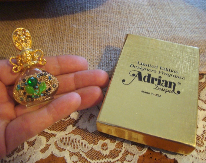 Vintage 1970s Adrian Designs Small Jeweled Perfume Bottle in Original ...