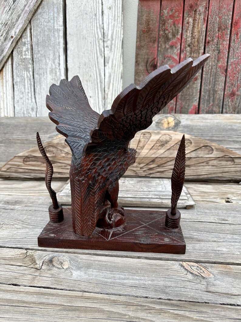 1960s Hand Carved Wood Eagle With Pen Holders Desk Set - Etsy