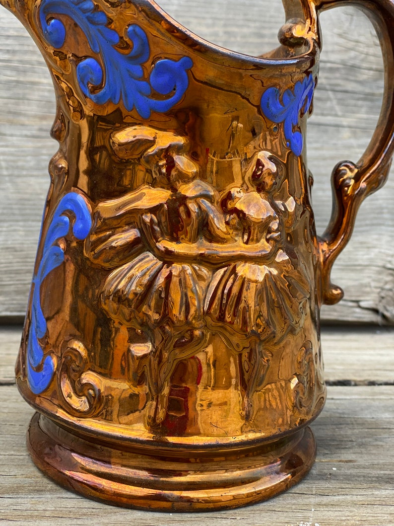 Victorian Wade Copper Lusterware Pottery Pitcher Ballet Dancers Cobalt ...