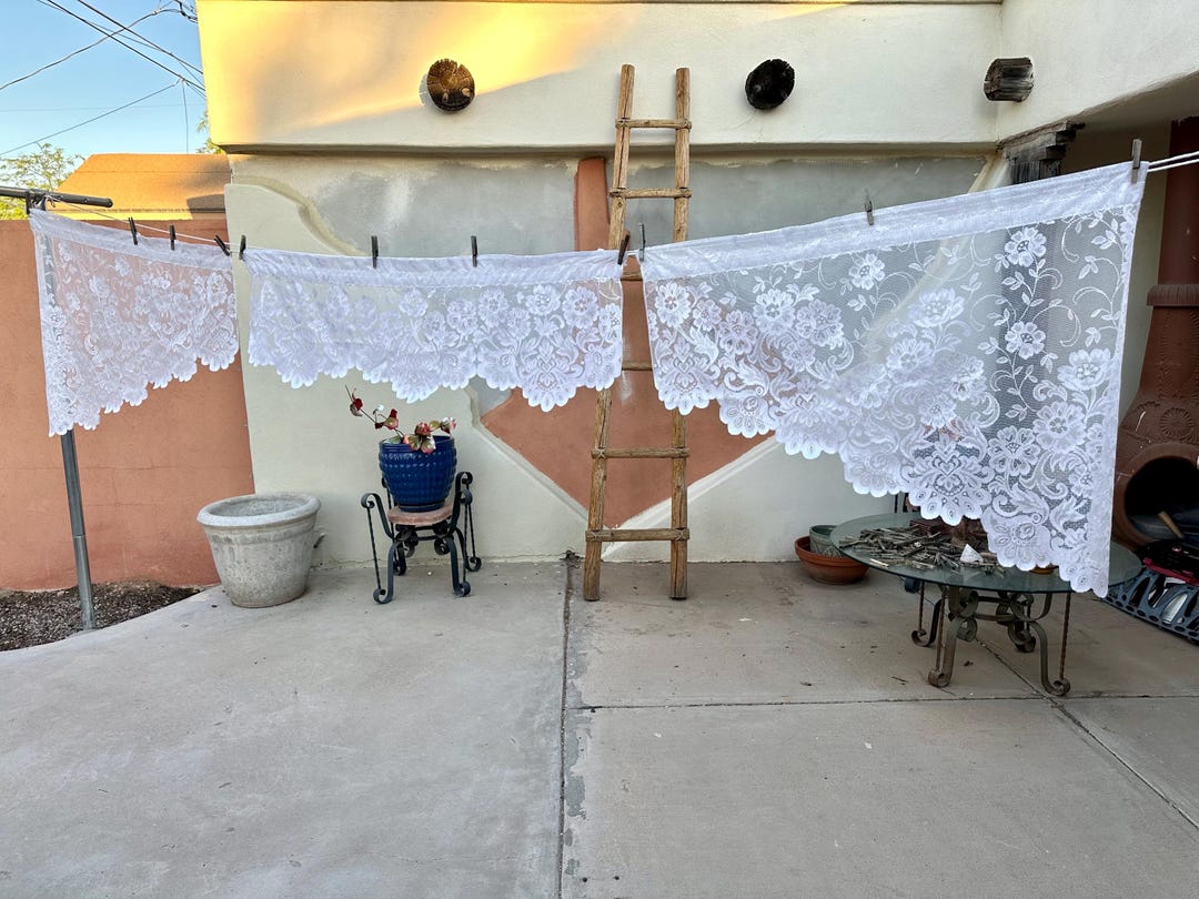 90s Vintage White Lace 3 Piece Swags N Valance Curtain Set - Etsy