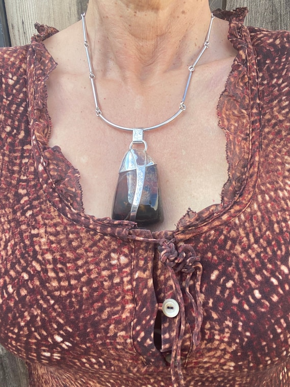 SALE 1970s LARGE Natural Baltic Amber Artistic Neckla… - Gem