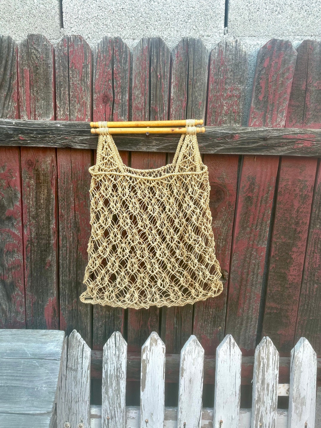 1970s Boho Chic Vintage Macrame Purse Wooden Handles - Etsy