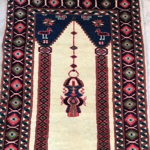 Vintage Pakistan Prayer Rug Hand Knotted Wool Traditional Mihrab Design ...