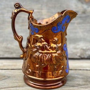 Victorian Wade Copper Lusterware Pottery Pitcher Ballet Dancers Cobalt ...