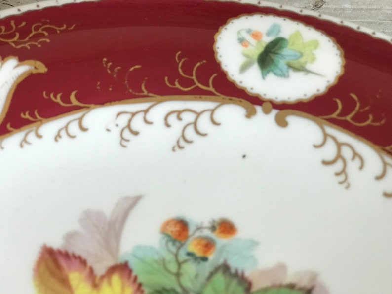 Vintage Burgundy Motif China Pedestal Dish 9.5" Diameter Autumn Leaves ...