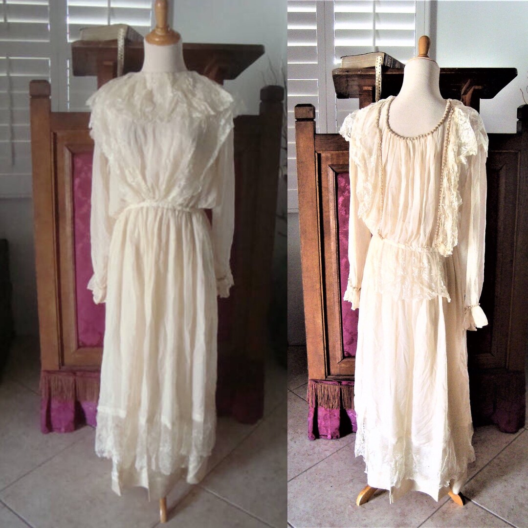 SALE Antique Tombstone, Arizona Old West Ivory Silk Chiffon Lace N ...