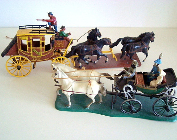 Vintage Group of 2 Miniature Wells Fargo Stagecoach With Horse Drawn Carriage Marx 1950s - Etsy