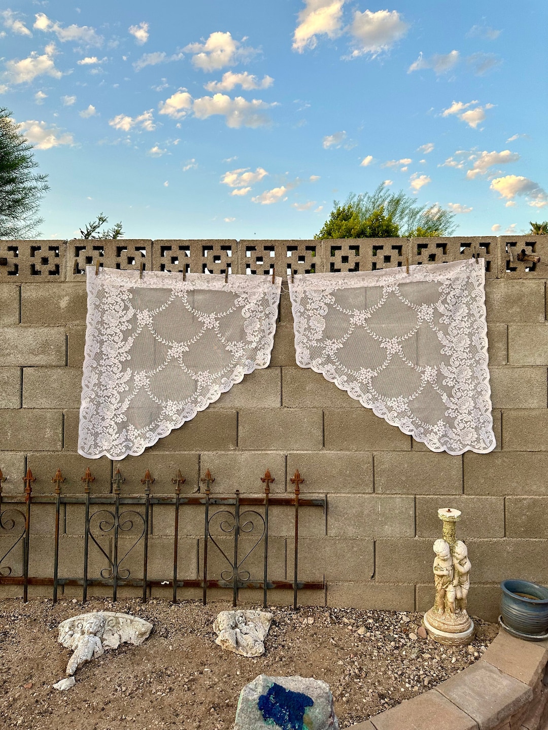 Pair of 2 Vintage 80s White Floral Lace Curtain Swags 36" X 36" - Etsy