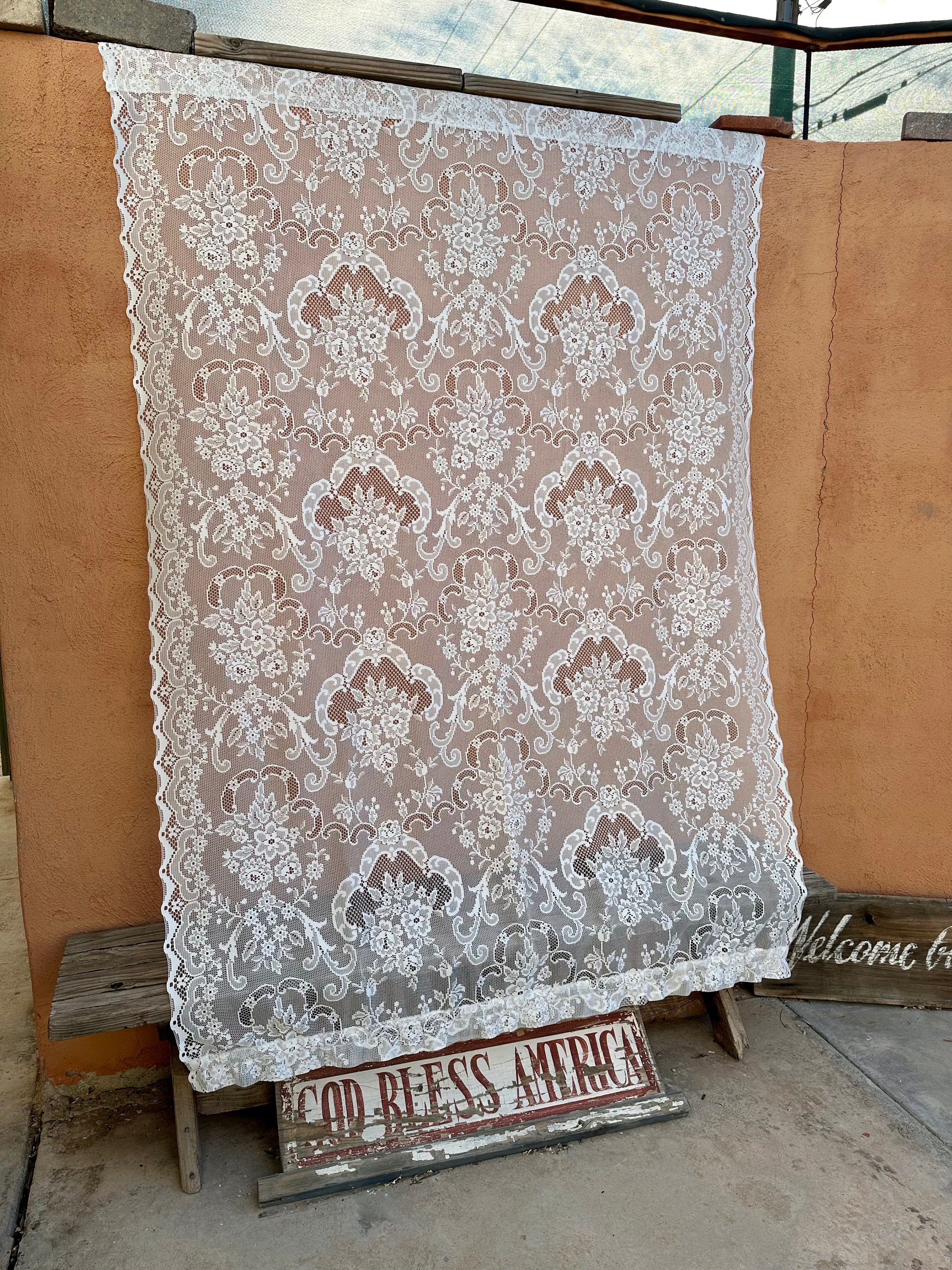 80s Vintage Victorian Romantic White Lace Curtain Panel LARGE 84" X 56 ...