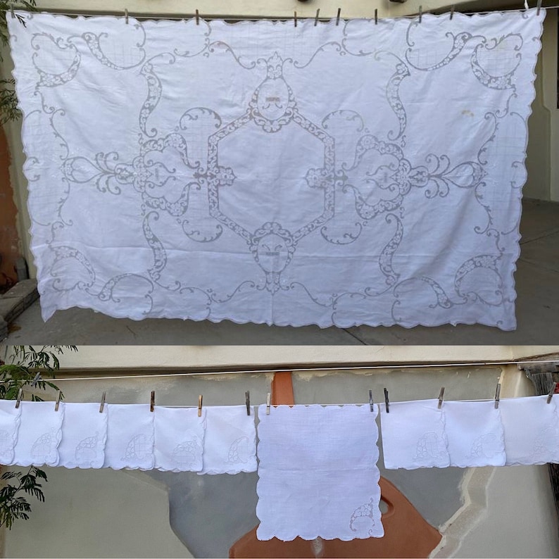 Antique White Openwork & Embroidered Cotton Linen Wedding | Etsy