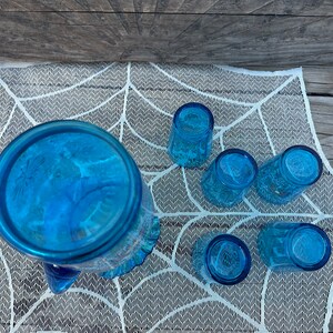Antique Enameled Blue Glass Lemonade Set Pitcher With 5 Glasses - Etsy