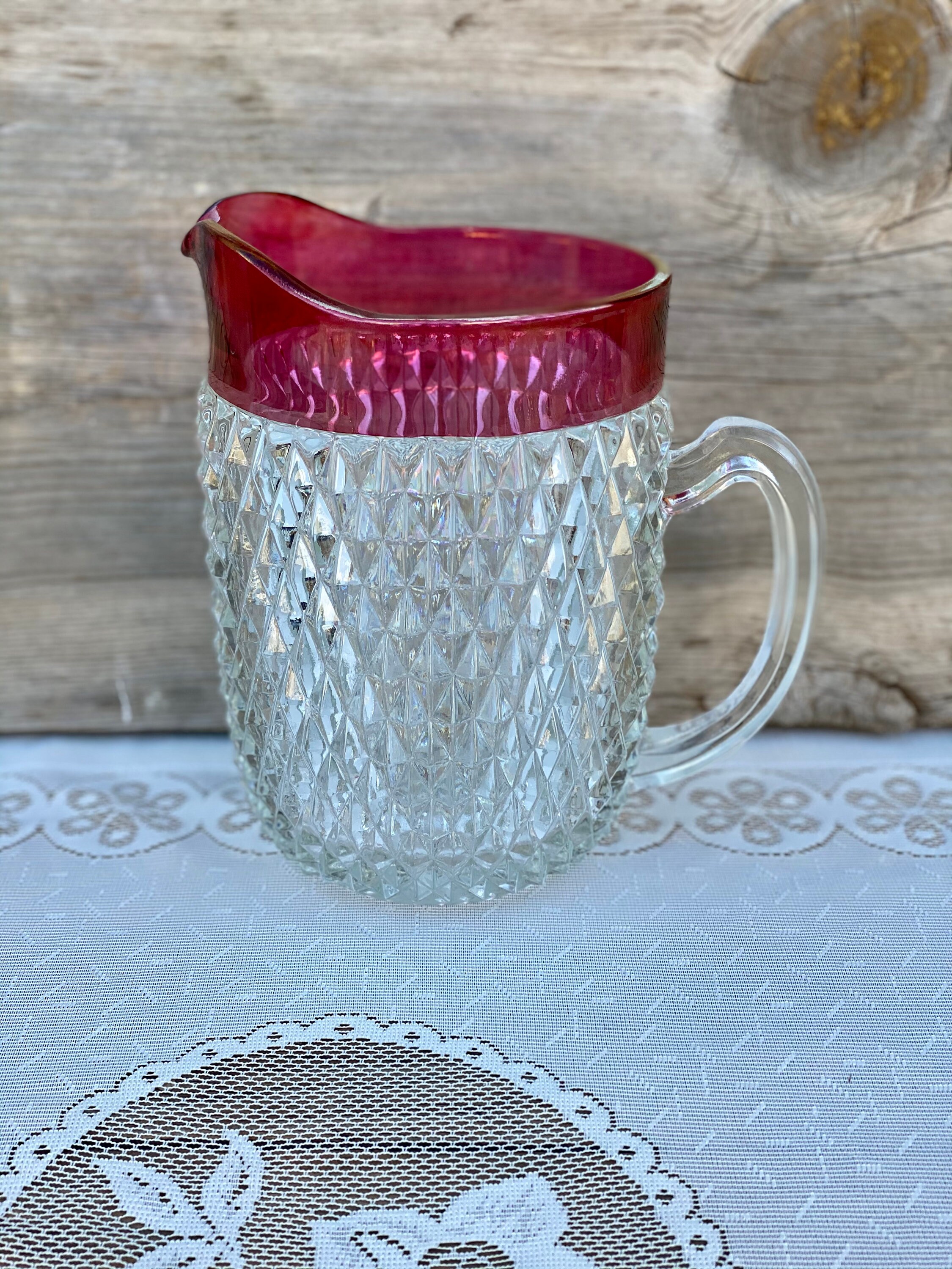 Mid Century Vintage 7.5" Pitcher Diamond Point Ruby by Indiana Glass - Etsy