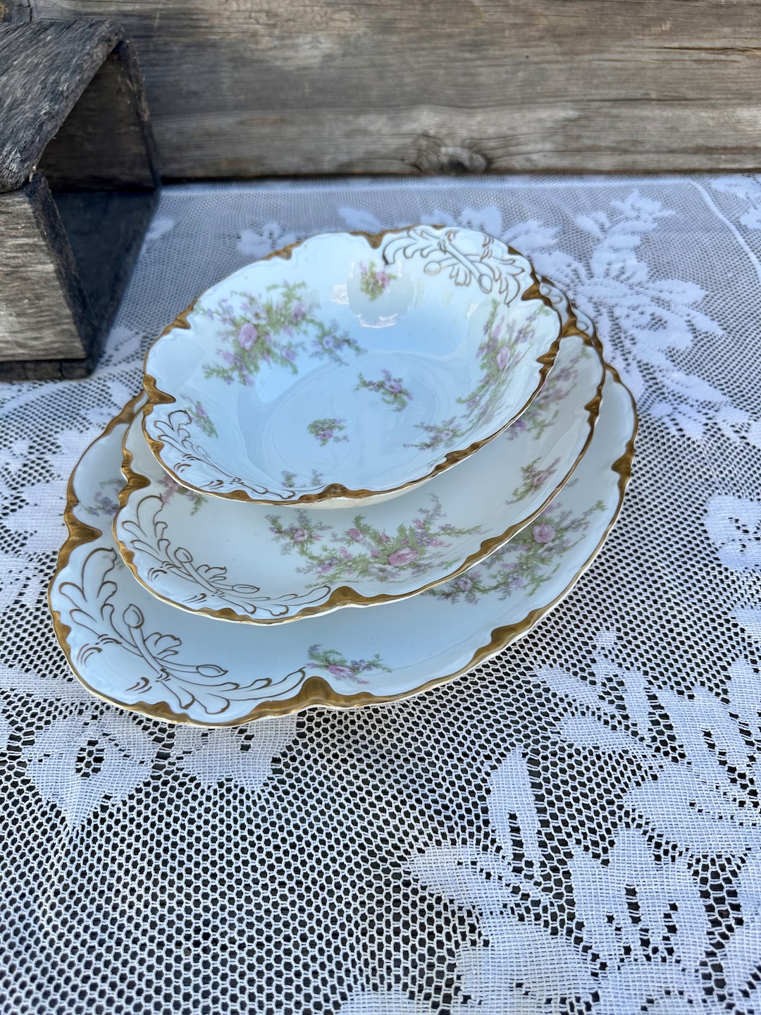 1940s Warwick China Apple Blossom With Gold Pattern Serving Platters ...