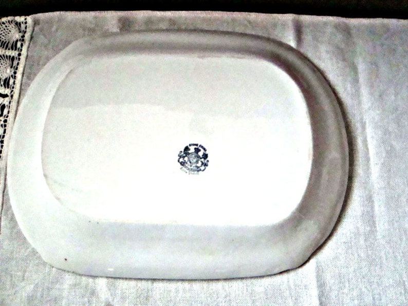 Antique White Stone China Platter Brown Floral Leaves 14.75" X 11" Dieu ...