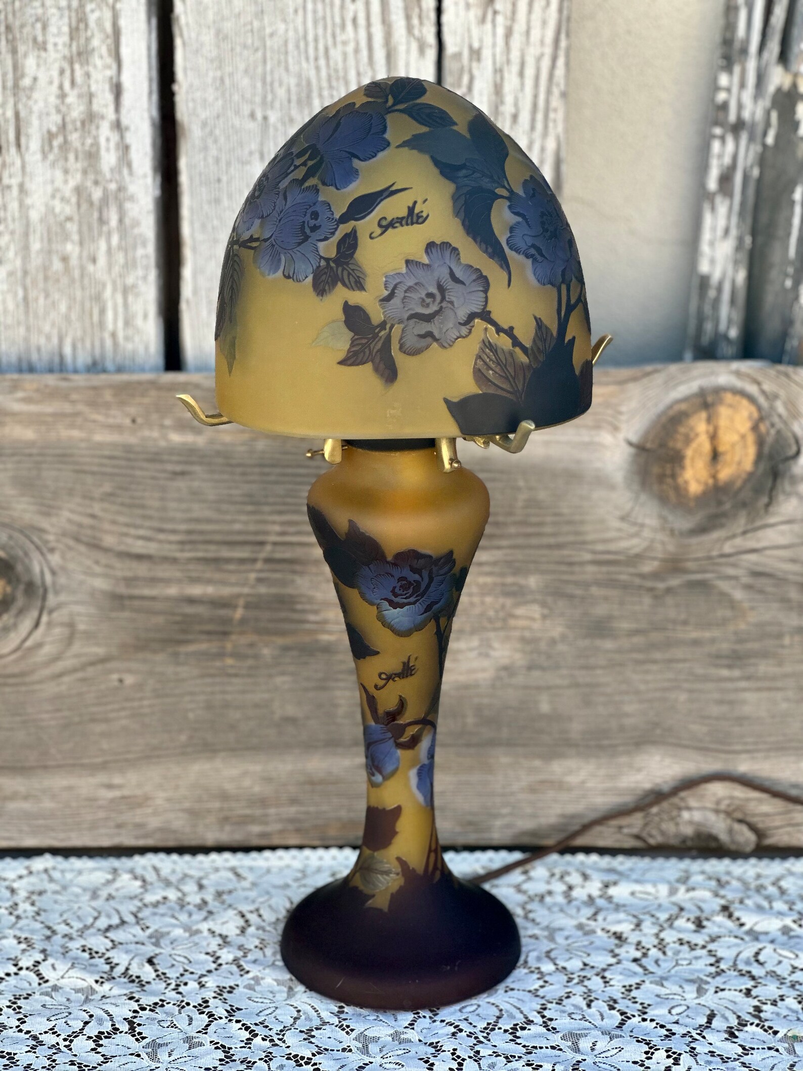 Art Nouveau Galle Style Romanian Glass Mushroom Table Lamp 18" - Etsy