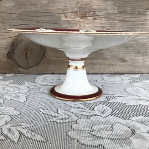 Vintage Burgundy Motif China Pedestal Dish 9.5" Diameter Autumn Leaves ...