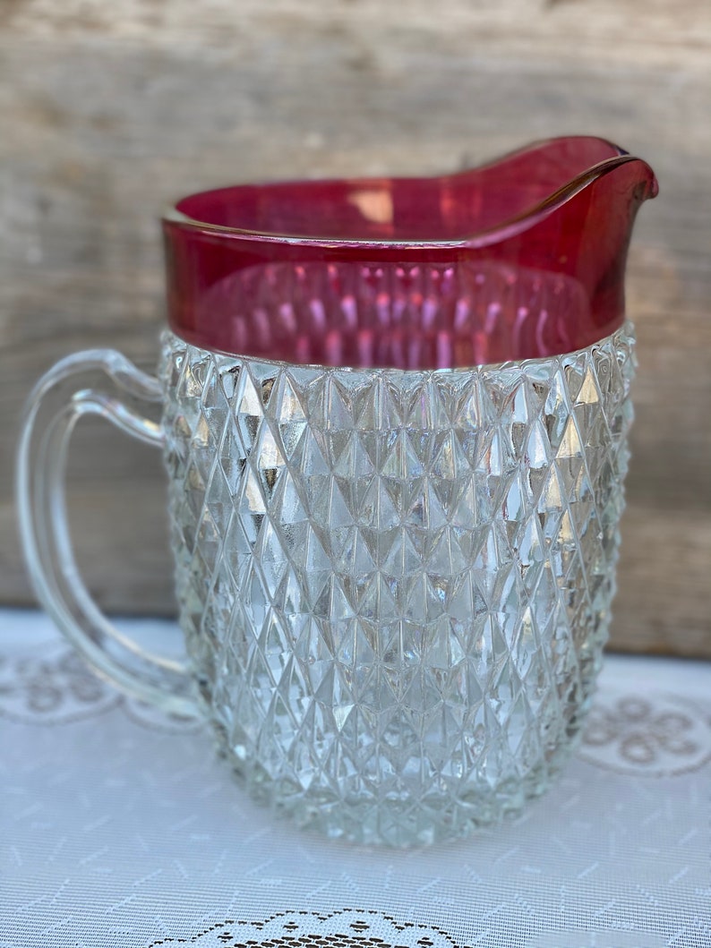 Mid Century Vintage 7.5" Pitcher Diamond Point Ruby by Indiana Glass - Etsy