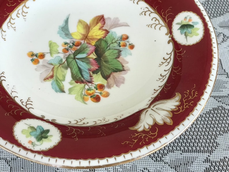 Vintage Burgundy Motif China Pedestal Dish 9.5" Diameter Autumn Leaves ...