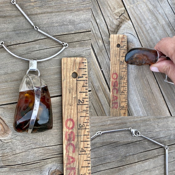 SALE 1970s LARGE Natural Baltic Amber Artistic Neckla… - Gem