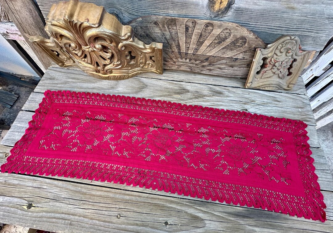 80s Burgundy Lace Table Runner 42" X 13" - Etsy
