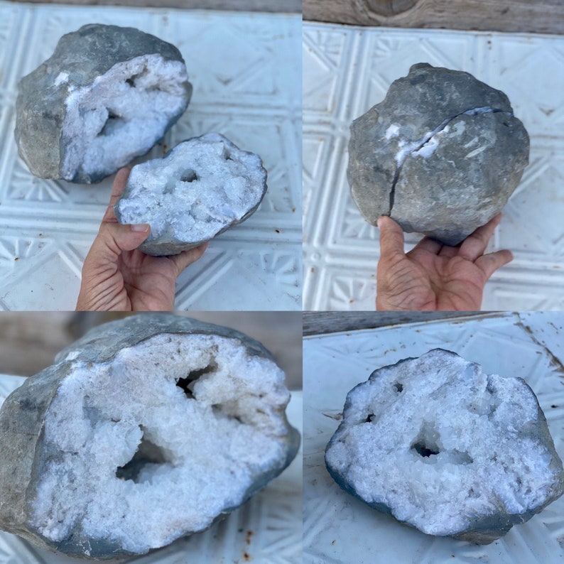 White Rock Quartz Crystal LARGE Geode Cut in 2 Natural History - Etsy