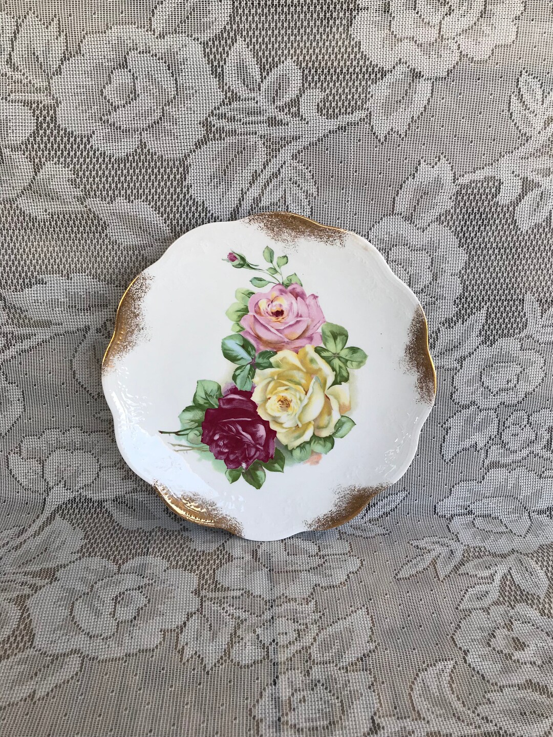 1920s Smith Phillips Floral Red Pink Yellow Old Fashioned Roses Plate 9 ...